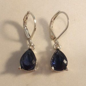 Jewelry | Silver Sapphire Navy Blue Pear Tear Solitaire Diamond Zircon ...